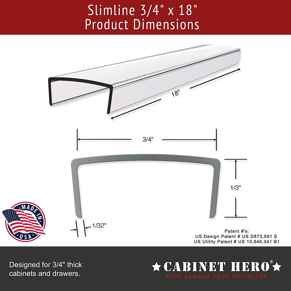 Cabinet Hero Slimline and Drip Ramp Door Protector - Plastic Edge Guard - Slip On, Kitchen, Drawer Front, Prevent Chipping Impact Protection - 3/4 Thick, 18 Inch Length - Combo Pack - Clear, Pack of 2
