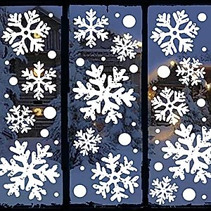 Ivenf Christmas Decorations Indoor, 8 Sheets Extra Large White Snowflake Window Clings Decor, Farmhouse Rustic Xmas Snowflake Decorations for the Home School Office Classroom Kids Winter Holiday Party