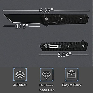 Tanto Pocket Knife, EDC Folding Hunting Knife with Aluminum Handle and Clip, Thumb Open Outdoor Knife for Men Survival, Fishing, Hunting, Camping (Black ) (ZDXD)
