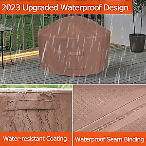 Gartree Fire Pit Cover Round 32'' DIA x 24'' H, Waterproof 600D Heavy Duty Gas Firepit Cover for 30-32 Inch Propane Fire Table Outdoor Fire Bowl with Air Vents Buckles, Brown