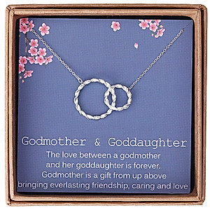 Gifts for Godmother from Goddaughter - Sterling Silver Twisted Intertwined Double Circle Necklace Jewelry -Godmother Goddaughter Birthday with Message Card & Gift Box