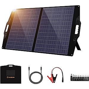 FlexSolar 100W Solar Panel Charger, Foldable Solar Panel Kit with 20-28v DC Port for Power Stations Jackery/Rockpals/Flashfish,Portable Solar Generator with USB-A USB-C QC 3.0 for Outdoor Camping