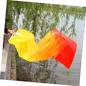 RAZZUM Kids Square Practice Women Lengthen Long Chinese Silk Praise Veil Streamer for Faux Perfomance Fans Morning Yangko Dance Simulation Supplies Flag Folding Props Veils M Decorative Fan