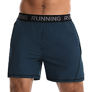 Surenow Men's Workout Running Shorts Quick Dry Athletic Shorts 5" Lightweight Active Gym Shorts with Zipper Pockets Navy Blue
