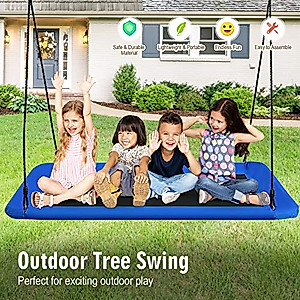 Costzon 700lb Giant 60'' Platform Saucer Tree Swing Set for Kids and Adult, Wear- Resistant Indoor/Outdoor Rectangle Swing w/Durable Steel Frame and 2 Hanging Straps for Porch, Backyard (Blue)
