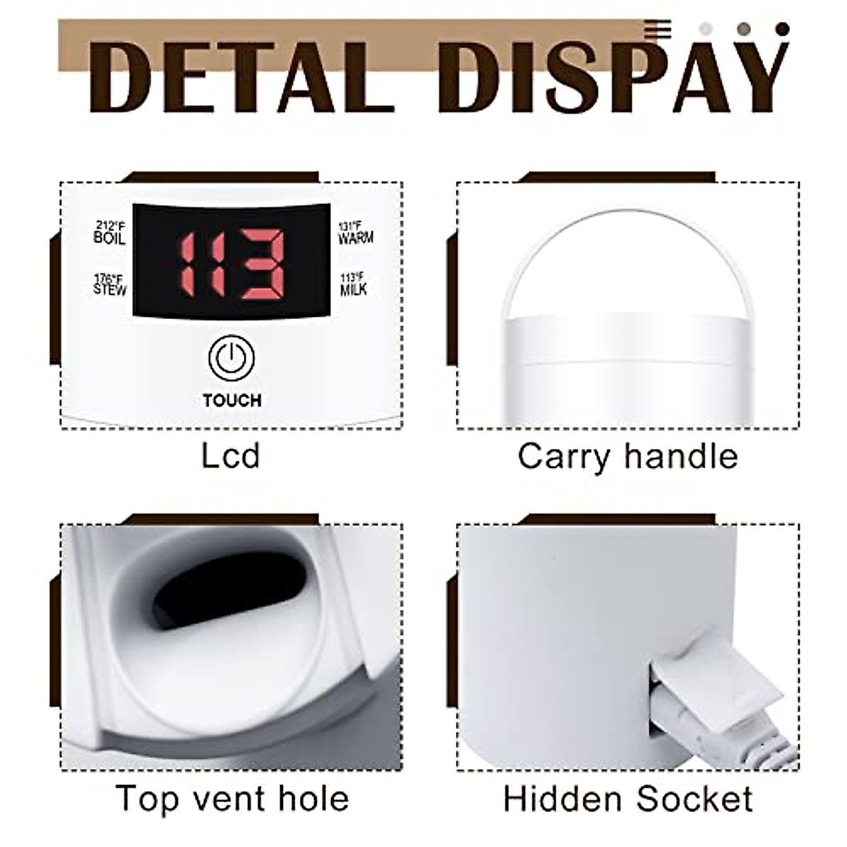 Travel Kettle Electric Small Stainless Steel Portable Electric Kettle for Boiling Water Travel Tea Kettle Automatic Shut off Dry Protection 4 Preset Heat Setting 500ml Hot Water Kettle for Coffee