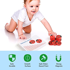 WODI Wooden Counting Ladybugs 0-10 Alphabets & Numbers Sorting Montessori Educational Toys for Toddlers Girls&Boys 3+ Learning to Count Cards Matching Painted Ladybug Toy