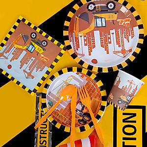 CUTEUP Construction Birthday Party Supplier - 259PCS Dump Truck Party Decorations Kits Set with Balloons, Tablecloth, Backdrop, Cake Toppers, Construction Theme Tableware Set for Kids - 16 Guest