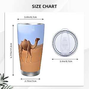 NHJKLWQSZ Desert Sand Camel 20oz Stainless Steel Tumbler With Lid And Straw, Double Wall Vacuum Insulated Coffee Mug Travel Cups Leak-Proof Lid For Hot And Cold Drinks, Metal Straws And Brush