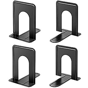 (Bundle of 2 Sets) MaxGear Book Ends Universal Premium Bookends for Shelves, Non-Skid Bookend, Heavy Duty Metal Book End, Book Stopper for Books/Movies/CDs, 6.5 x 5 x 5.75 in, Black (3 Pairs)