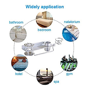 Hair Dryer Holder Wall Mount, Towel Toothbrush Toothpaste Perfume Comb Blow Dryer Holder Organizer Storage Hanging Shelf Rack Stand, Bathroom Organizer with Towel Holder, Upgrade Space Aluminum