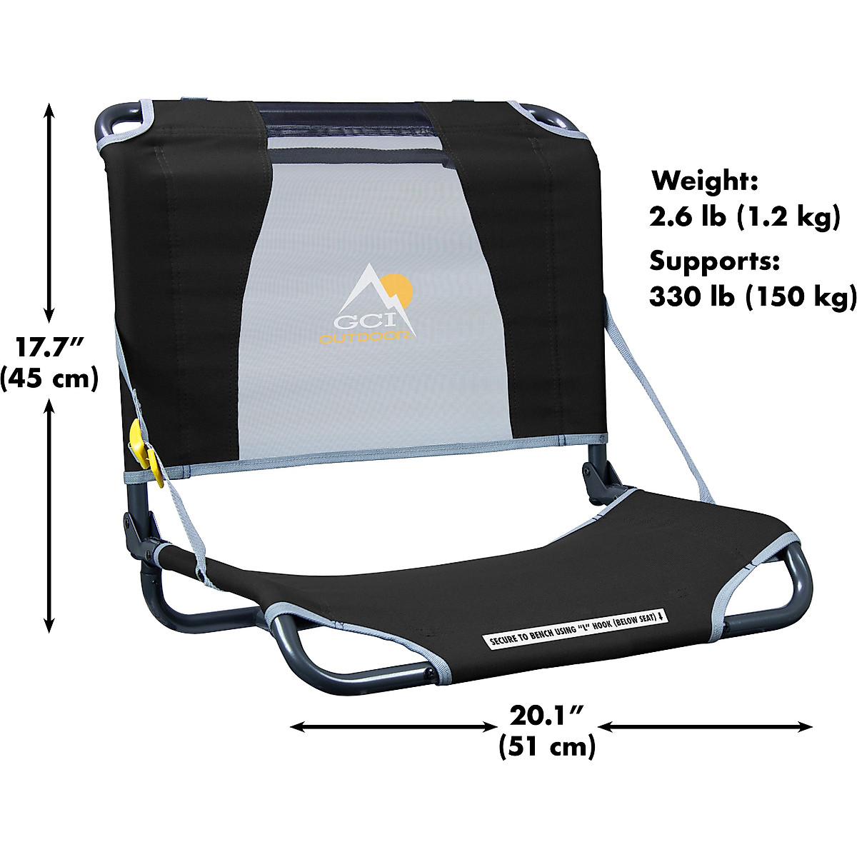 GCI Outdoor Big Comfort Wide Stadium Chair with Adjustable Backrest, Black