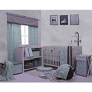 Bacati Clouds in The City Clouds Quilted Changing Pad Cover, Mint/Grey