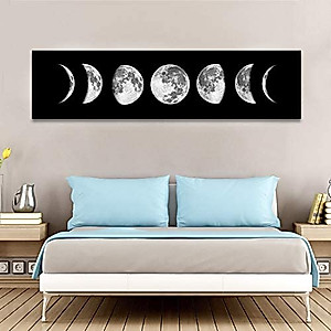 OCIOLI Moon Phase Wall Art Painting, Black and White Moon Canvas Print Poster Wall Art Decoration for Bedroom Living room Office Decoration(UNFRAMED,Black)