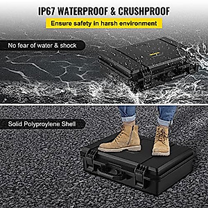 VEVOR Waterproof Hard Case, 19 x 14 x 5 Inches, with Customizable Foam, Portable Protective Hard Camera Case, Shockproof for Laptop, Pistol, Camera, and More, Black