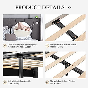 Benevika King Size Platform Bed Frame with Geometric Wingback Headboard, Wooden Slats Support, No Box Spring Needed, Easy Assembly, Gray