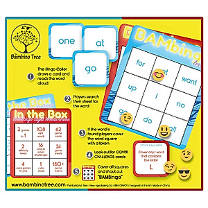 THE BAMBINO TREE Sight Word Bingo Game Level 1 and 2 - Learn to Read Vocabulary for Kindergarten 1st Grade - Dolch's Fry's Words Lists
