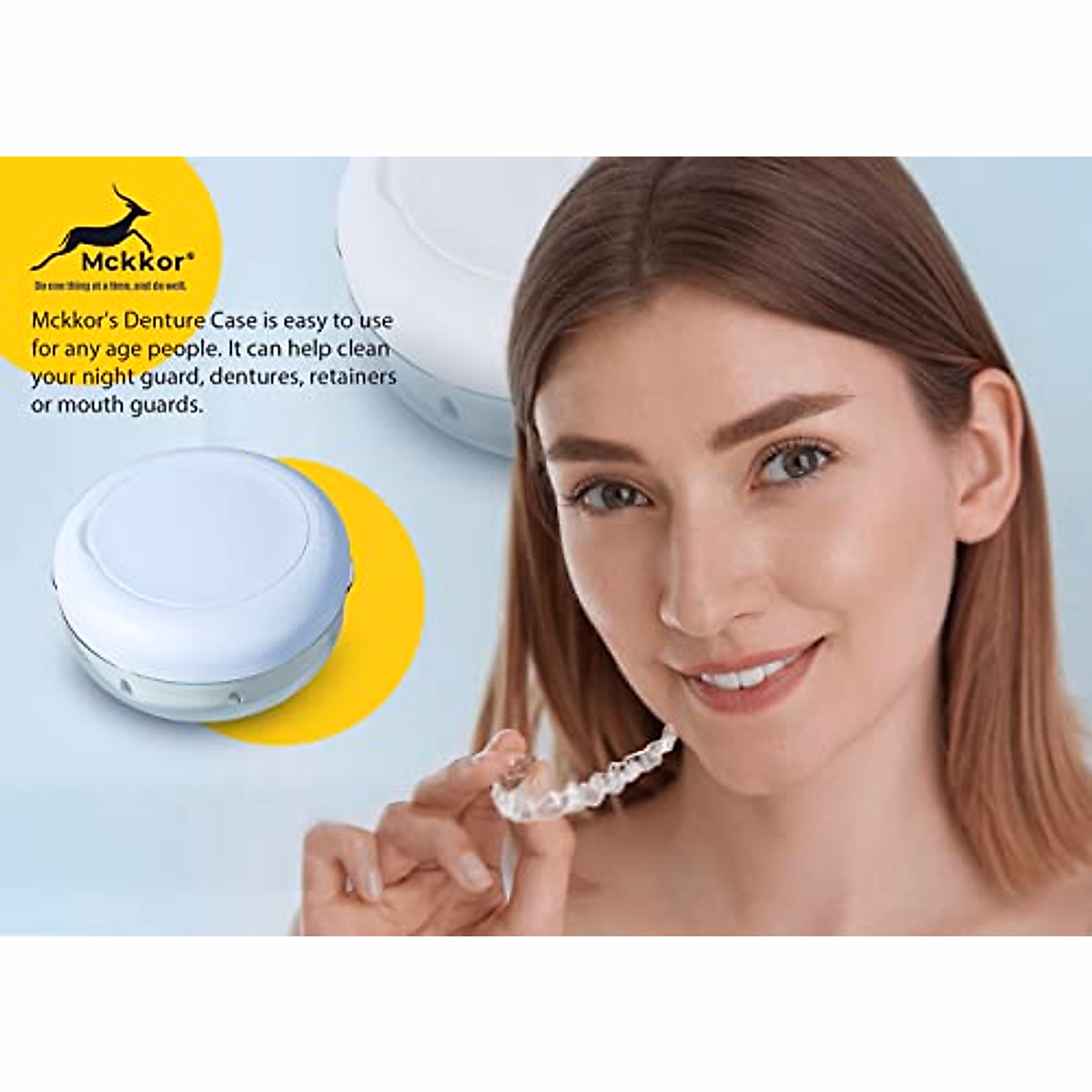 Denture Case, Definitely No-Leak Portable Retainer Case Denture Bath Box for Traveling Perfectly, Denture Cups for Soaking Dentures & Mirror(Black)