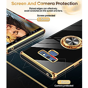 LeYi for Samsung Galaxy Note 9 Phone Case with Ring Kickstand [360° Rotatable Ring Holder Magnetic Kickstand] Plating Rose Gold Edge Protective Phone Cases Cover for Women Girls,Black