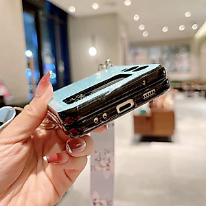 HANASE Glitter Bling Flowers Corssboby Case for Samsung Galaxy Z Flip 4 3 Hard Plastic Shoulder Strap Lanyard Chain Phone,Z5,for Z Flip 3