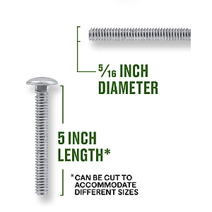 Hillman Group Galvanized Carriage Bolt 5/16” x 5”, 50 Count, Blunt Point, Alloy Steel, Self-Locking Round Head Fasteners, Wood and Metal, No Washer Needed, Rust-Resistant (812560)