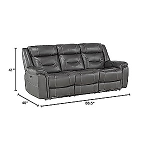 Lexicon Finlay Top Grain Leather Power Double Reclining Sofa, Dark Gray
