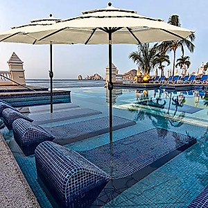 Yescom 9ft 3 Tier UV70+ Aluminum Push Tilt Patio Umbrella Crank Handle for Outdoor Pool Deck Table Market Furniture