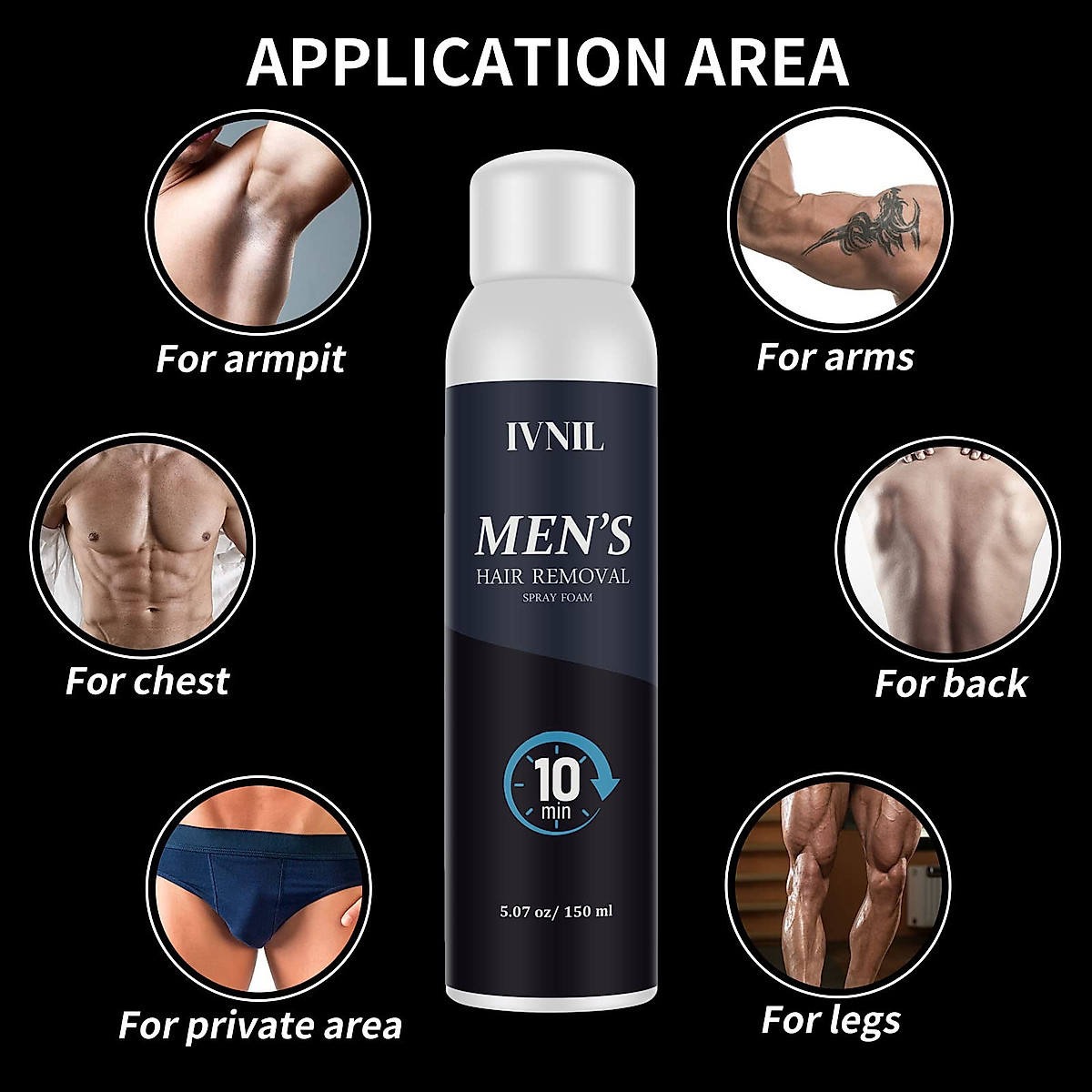 Hair Removal Spray Foam for Men Hair Removal Cream IVNIL - Effective & Painless Hair Removal Cream for Men's Underarm, Chest, Back, Legs - Depilatory Cream, Suitable For All Skin Types