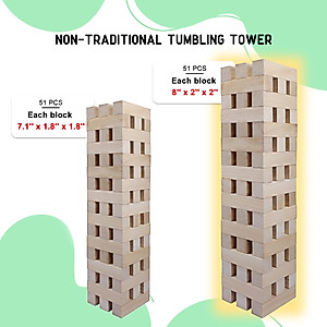 GOTHINK Giant Tumbling Tower Game, Super Large 51pcs Wooden Blocks Stacking Game, Stack to Over 6 Feet, Carry Bag, Jumbo Outdoor Indoor Game Toy Gift for Kids and Adults