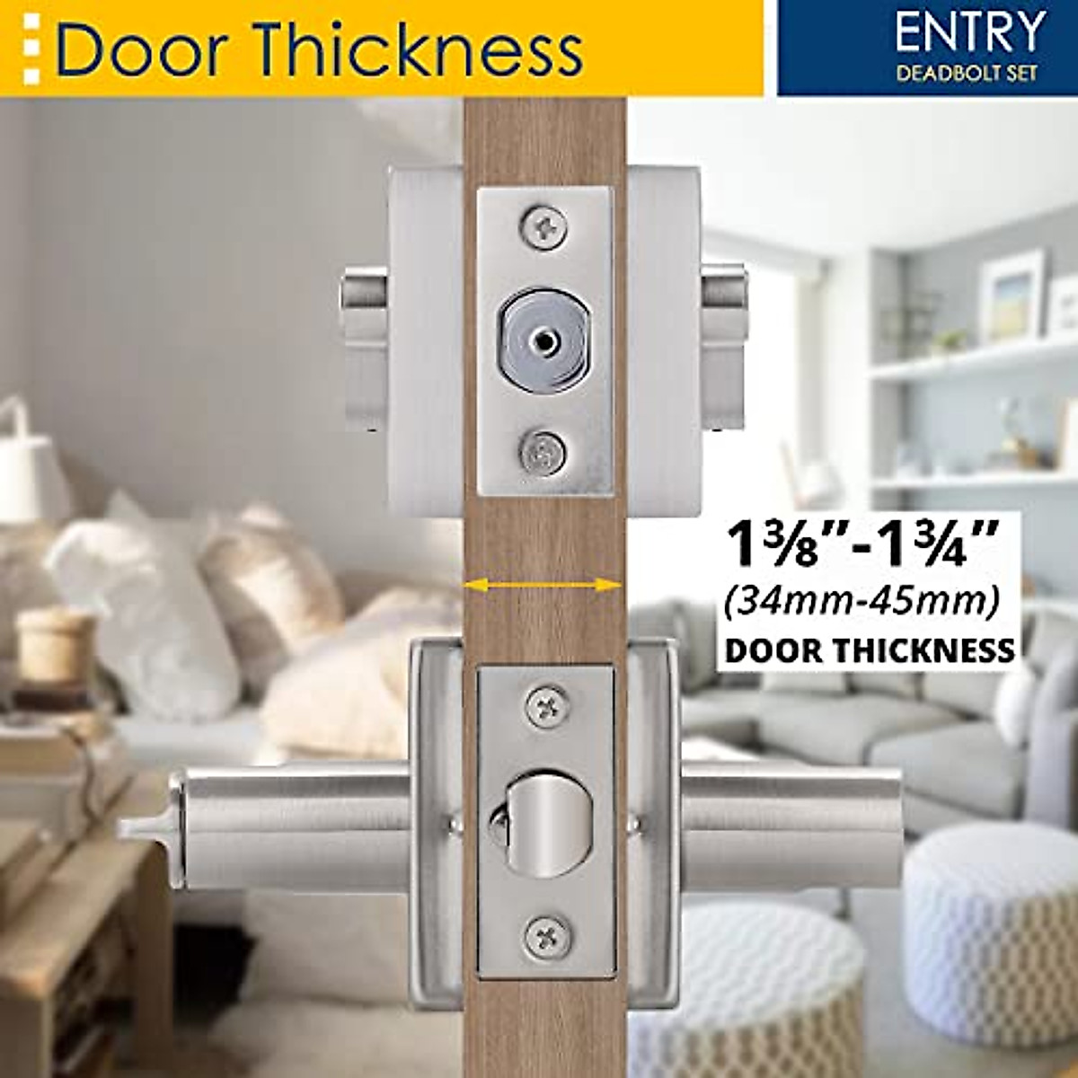 Brotima 5 Pack Square Heavy Duty Keyed Alike Front Door Entry Lever Lockset and Double Cylinder Deadbolt Combination Set with Same Key, Satin Nickel Finish, Reversible for Right/Left Hand