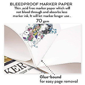 Bianyo Bleedproof Marker Paper Pad, A4(8.27"X11.69"), 50 Sheets, 18 LB / 70 GSM, Glue-Bound, 100% Cotton, White, Ideal for Use with Markers and Ink Mediums
