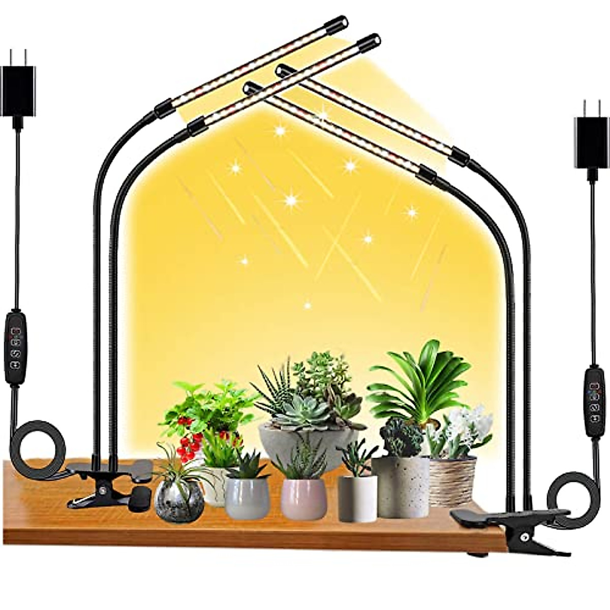 Grow Lights for Indoor Plants, FRGROW LED Plant Grow Lights, 3000k/5000k/660nm Full Spectrum Plant Growing Lamps, Clip-on Plant Lamp with White Red LEDs, 10-Level Dimmable, Timer Setting 2-Head 2-Pack