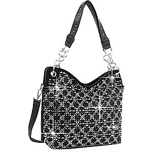 Zzfab Double Handles Gem Square Laser Cut Bling Purse Cross Body Black