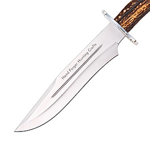 MAGNUM-26 Red Stag Seraphim Falls Movie Knife - Crown Antler Handle Hunting Bowie Knife with Leather Sheath