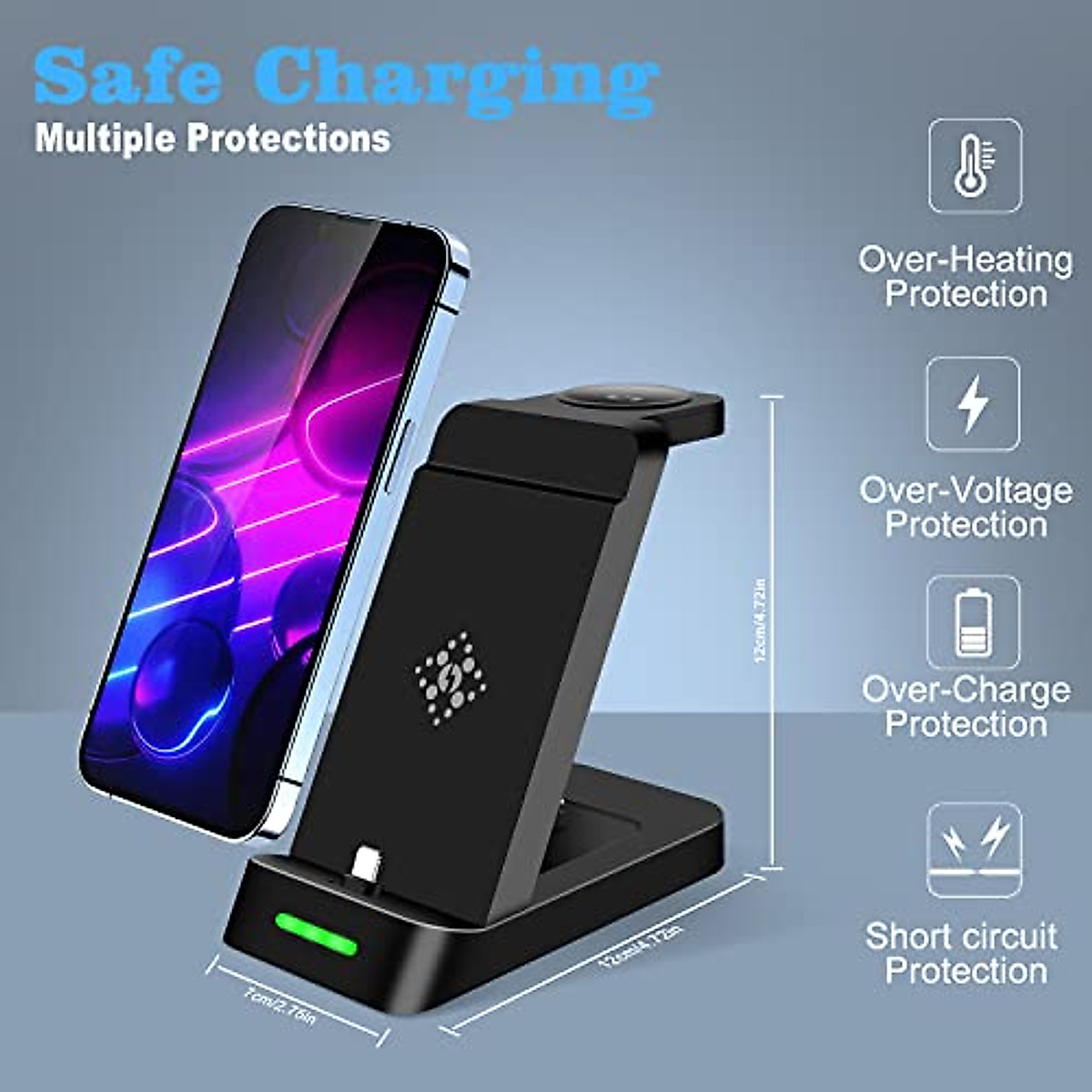 Charging Station for iPhone Multiple Devices, 3 in 1 Wireless Charging Dock Stand Compatible with Apple Watch Series 8 7 6 SE 5 4 3 2 & iPhone 14 13 12 11 Pro Max Xs XR 8 7 Plus Airpods with Adapter
