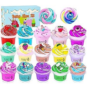 15 Packs Butter Slime Kit,Non Sticky,Super Soft Sludge Toy,Birthday Gifts for Kids,DIY Butter Slime Party Favor for Girls & Boys