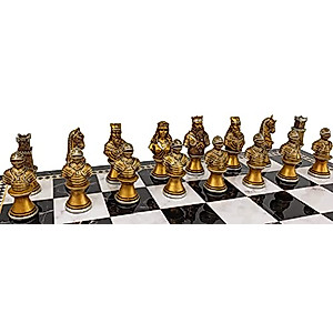Medieval Times Crusades Knight Chess Set Gold & Silver Busts with 17 inch Faux Marble Storage Board