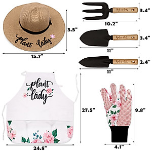 Percozzi Plant Lady Gardening Gifts for Women Gardening Tools Kit with Planting Tools Straw Hat Floral Apron Glove for Her Spring Outdoor Grandmother Horticulture Starter Set of 6
