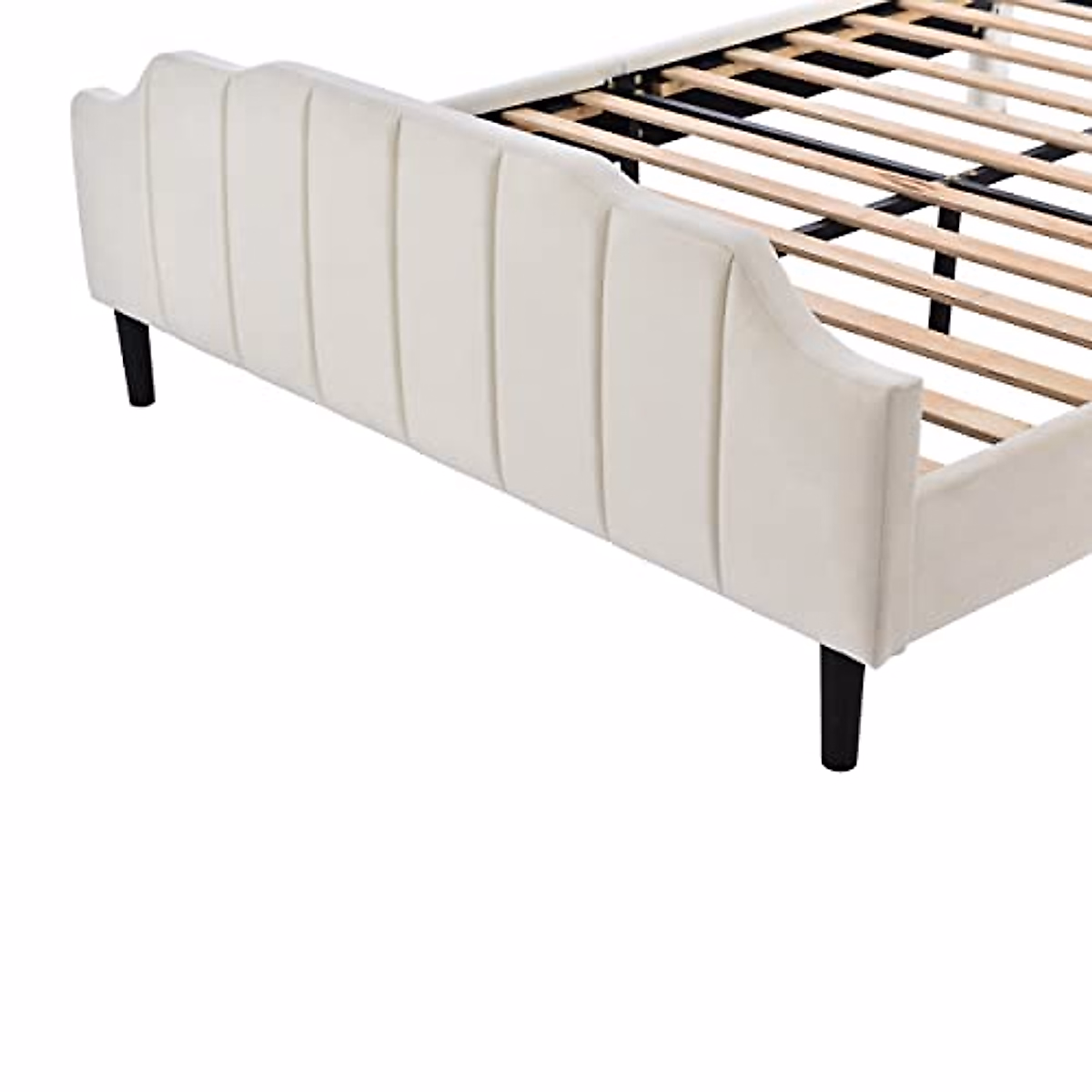 GLORHOME Queen Size Upholstered Platform, Bed Frame with Headboard and Footboard for Living Room/Bedroom, Velvet Fabric,Beige
