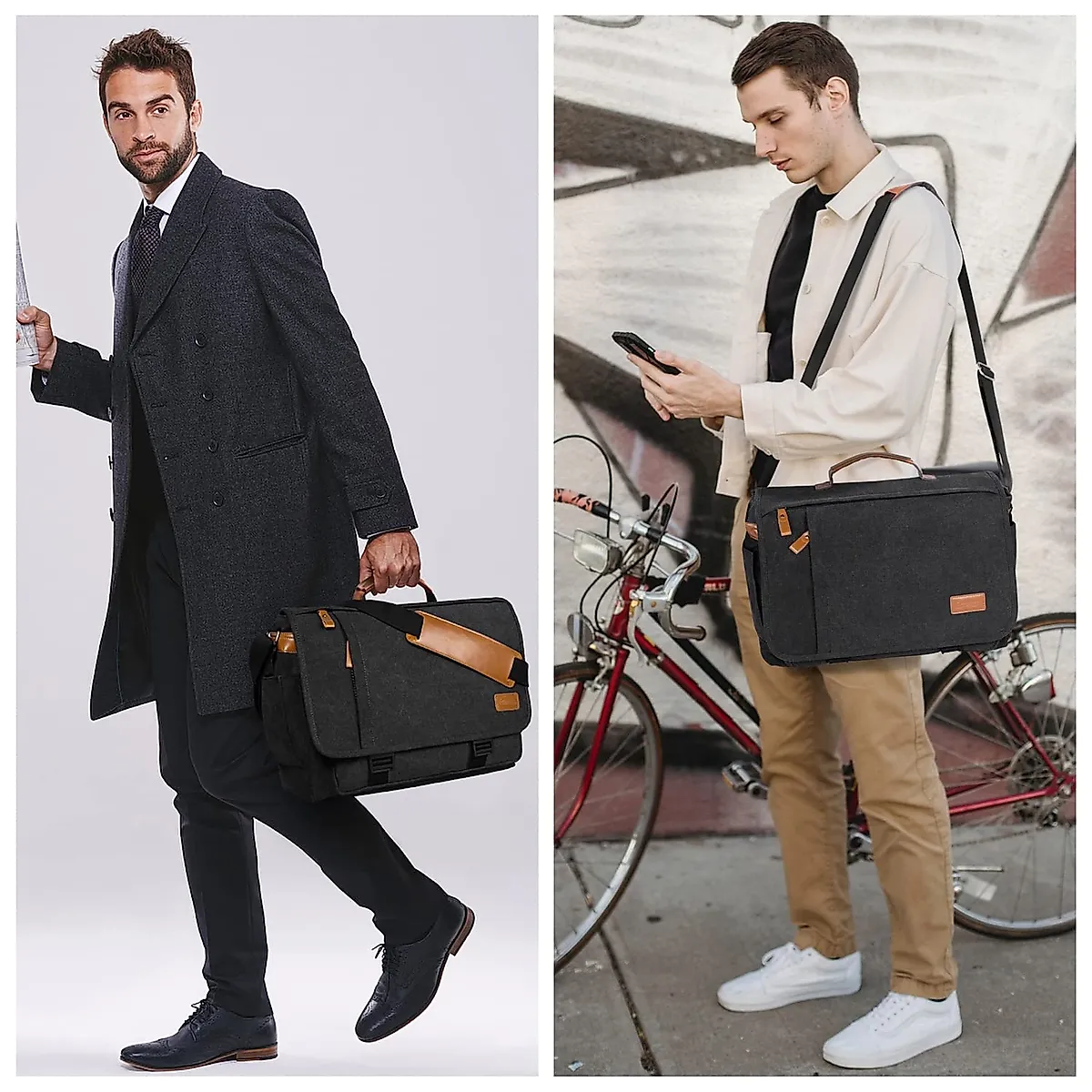 ESTARER Messenger Bag 17-17.3 Inch, Men's Computer Bag Water-resistant Canvas, Teacher Laptop Satchel for Work Office College, Dark Grey