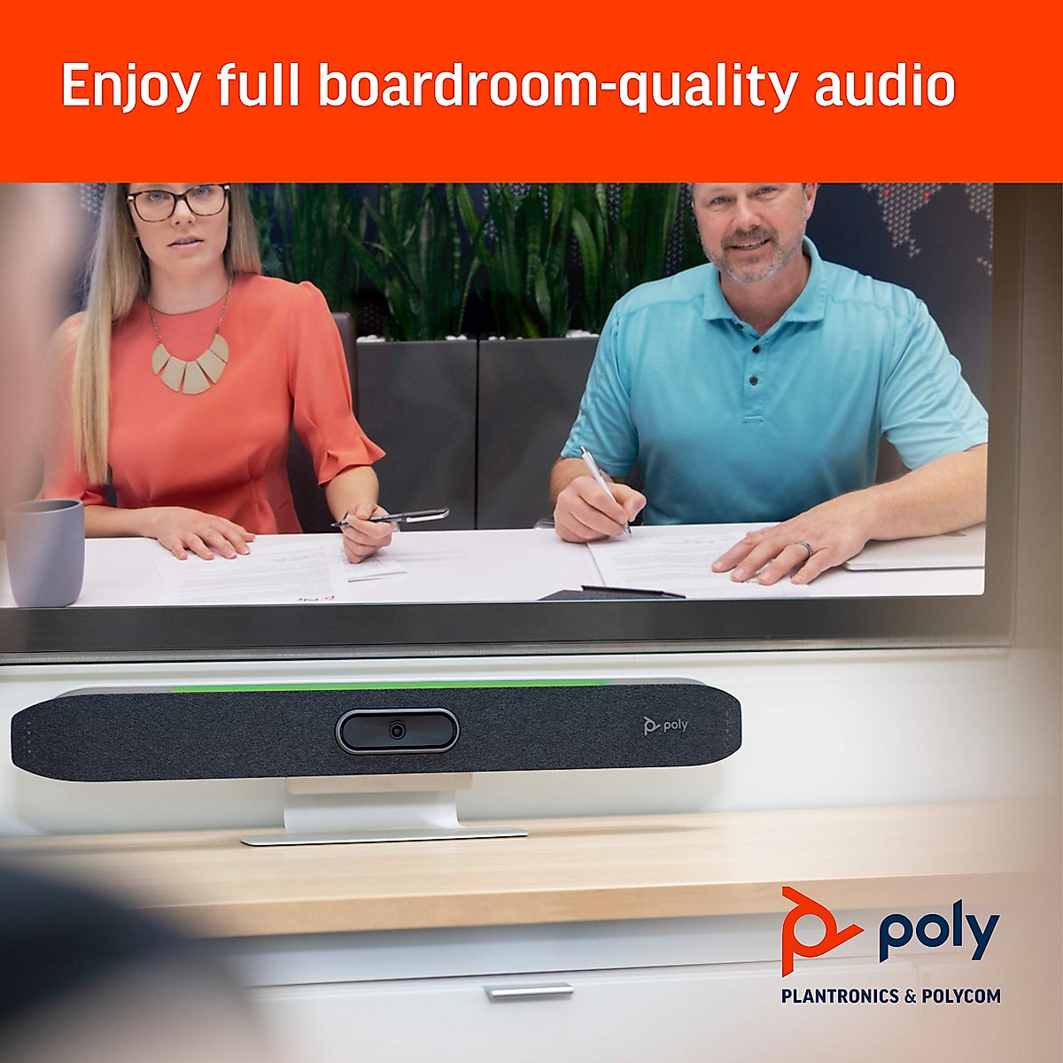 Poly - Studio X50 (Polycom) with TC8 Touch Controller - 4K Video & Audio Bar - Conferencing System for Mid-Size Meeting Rooms - Works with Teams, Zoom & more