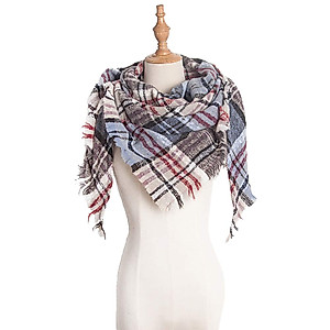 Wander Agio Womens Winter Warm Scarf Triangle Shawls Scarves Stripe Plaid Fichu Rough Blue 01
