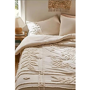 DecorAvenue 100% Cotton Hand Tufted Textured Duvet Cover Boho Bedding Comforter Cover Set of 3 Pieces with Corner Ties & Zip Closures (California King 98" x 104" Inches, Pattern 4)