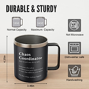NOWWISH Christmas Gifts for Men Boss Coworker Teacher Friend - Chaos Coordinator Mug - White Elephant,Birthday, Funny Gifts for Men, 14oz Black