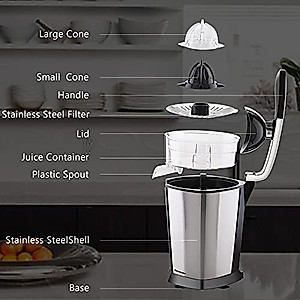 Homeleader Electric Citrus Juicer - Powerful Electric Orange Juicer, Lemon Squeezer with Two Cones, Powerful Motor for Grapefruits, Orange and Lemon, Black