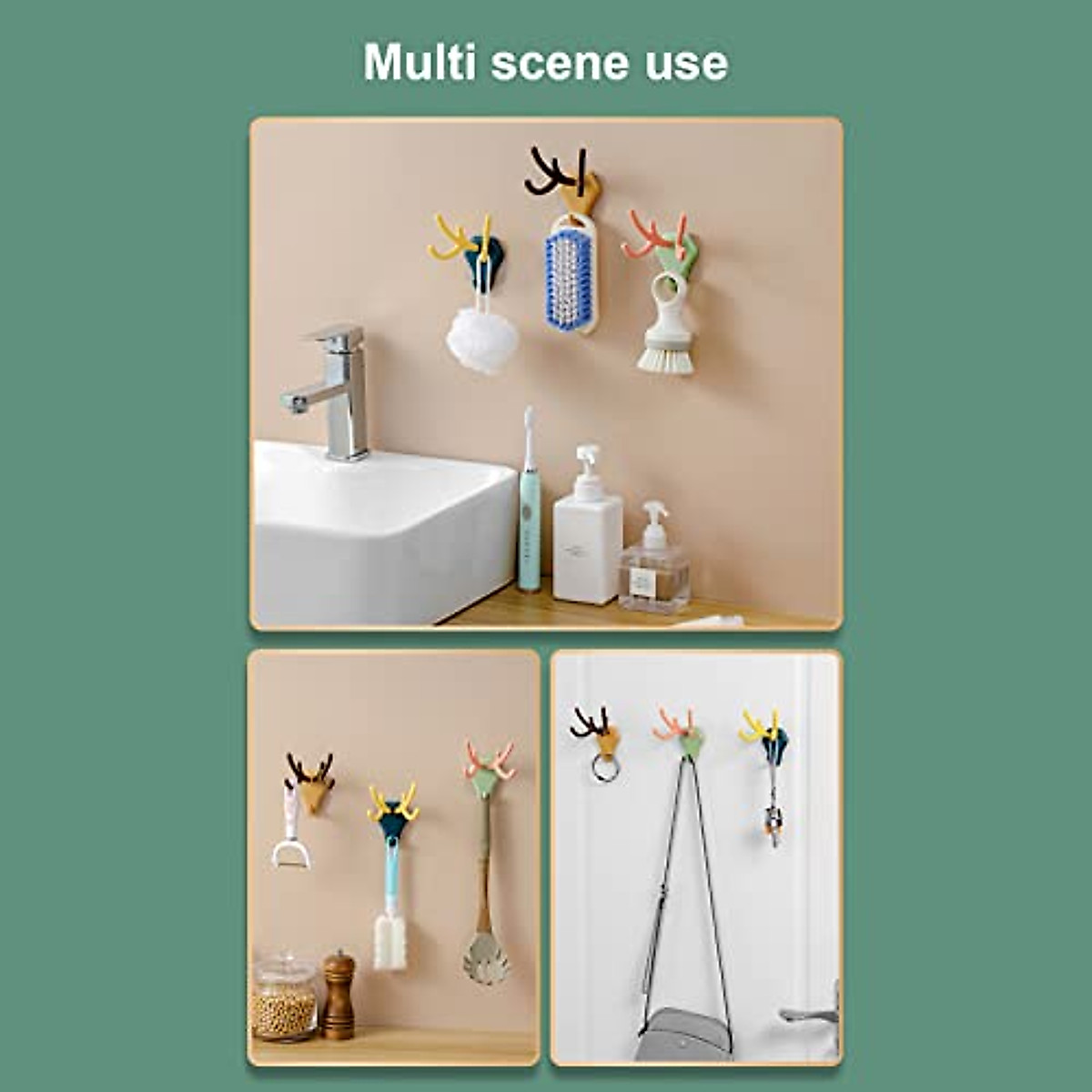 Deer Head Single Wall Hook,Hanger Animal Shaped Coat Hat Hook,Punch Free Coat Hooks Wall Hooks Clothes Hanger Rack (Green)