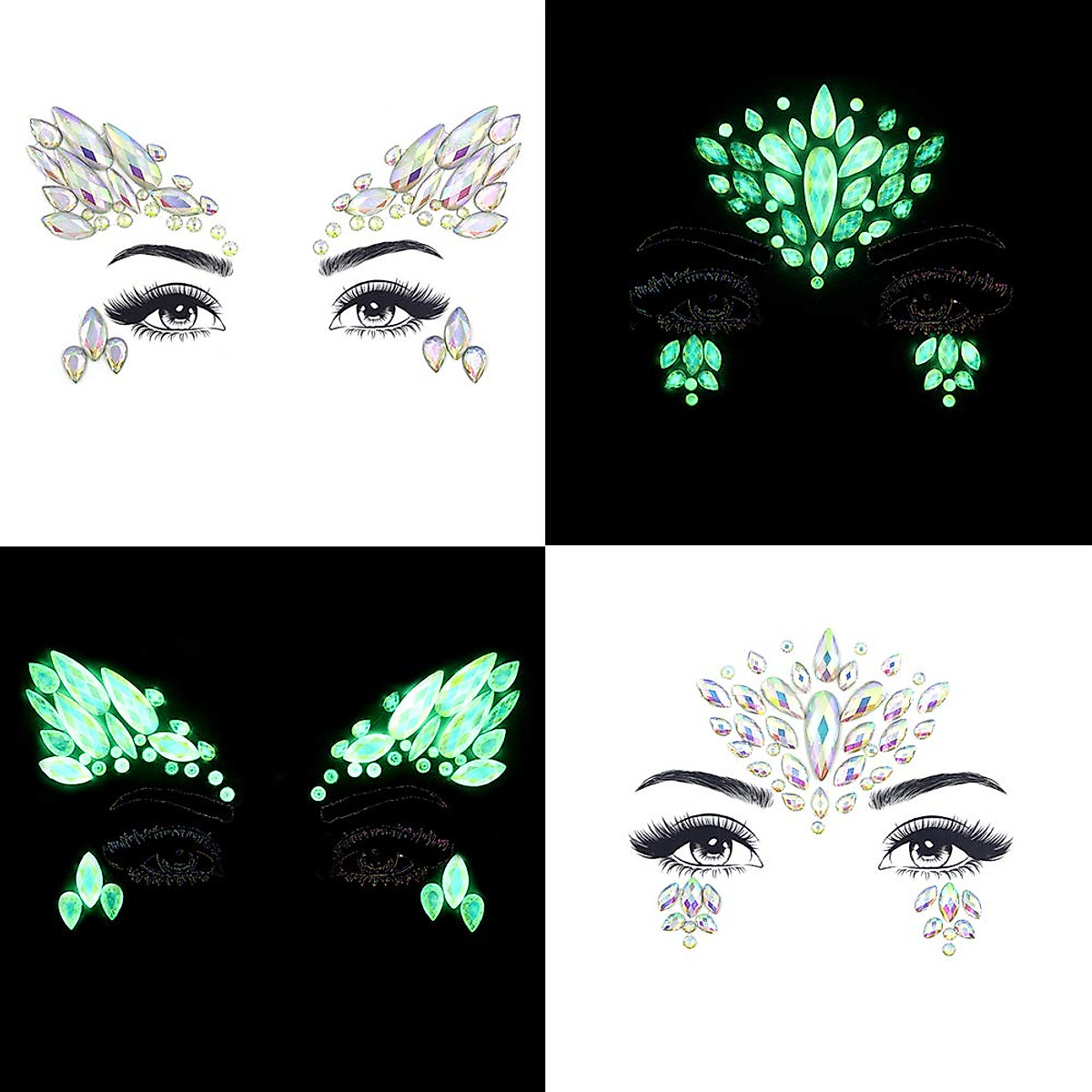 Noctilucent Face Gems Luminous makeup Temporary Tattoo Stickers Acrylic Crystal Glitter Stickers Face Jewels Rainbow Tears Rhinestone for Party, Rave Festival, Dress-up of ZLXIN(8 Pcs A Set)
