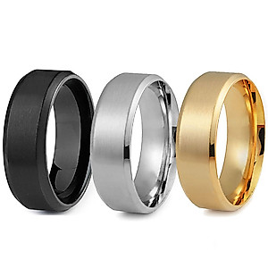 Jstyle Stainless Steel Rings for Men Wedding Ring Cool Simple Band 3 Pcs A Set (8 MM - width and size - 9)