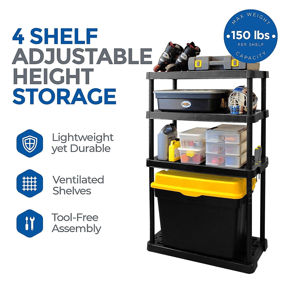 Gracious Living 4 Shelf Adjustable Height Medium Duty Storage Unit 14 x 32 x 54.5" Organizer for Home, Garage, Basement, & Laundry, Black (2 Pack)