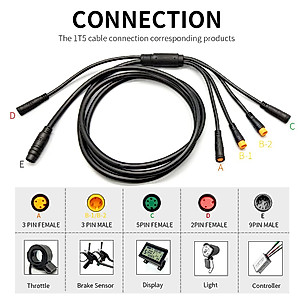 HUDAMZKY Electric Bike 1T4 1T5 Waterproof Cable Controller Light Ebrake Throttle Display E-Bike Cable Conversion Accessories（1T5）